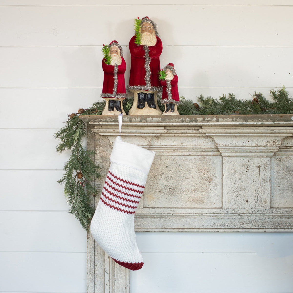 18" White Christmas Stocking with Red Stripes | Modern Holiday Décor ...